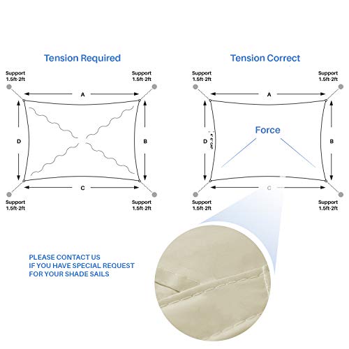 E&K Sunrise 12' x 12' Waterproof Sun Shade Sail-Beige Rectangle UV Block Durable Awning Perfect for Canopy Outdoor Garden Backyard-Customized