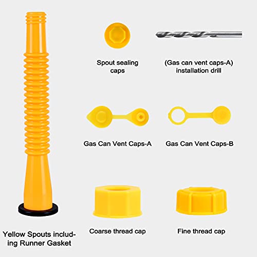 Gas Can Spout Replacement, Gas Can Nozzle,(6 Kit-Yellow) suitable for most 1/2/5/10 gal oil cans. Durable. The thickened oil gas can cap and thickened gasket will give Update your old gas can
