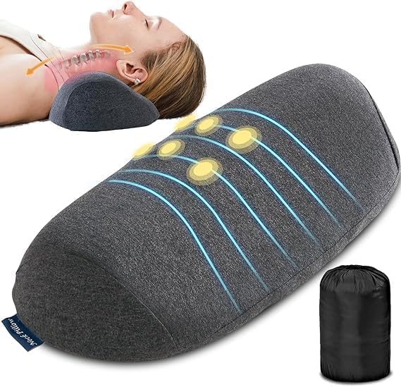 Cervical Neck Pillows for Pain Relief Sleeping, Memory Foam Contour Pillow for Stiff Neck Pain, Travel Bolster Traction Pillow, Neck Support Roll Pillow for Bed, Neck Stretcher Relaxer for Tension