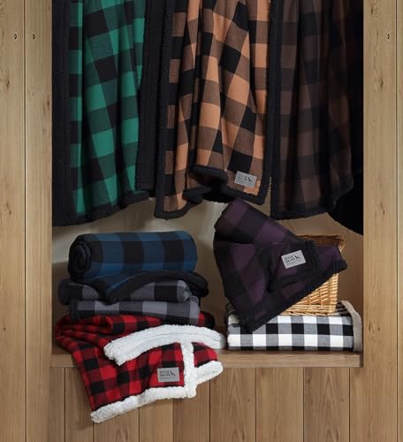 Eddie Bauer - Blanket, Super Soft Reversible Sherpa & Brushed Fleece Bedding, Throw Blankets for Couch, Ideal for Lounging (Cabin Plaid Grey)
