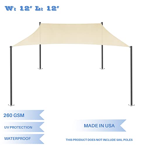 E&K Sunrise 12' x 12' Waterproof Sun Shade Sail-Beige Rectangle UV Block Durable Awning Perfect for Canopy Outdoor Garden Backyard-Customized