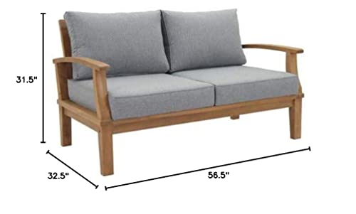 Modway EEI-1144-NAT-GRY-SET Marina Premium Grade A Teak Wood Outdoor Patio Loveseat, Natural Gray