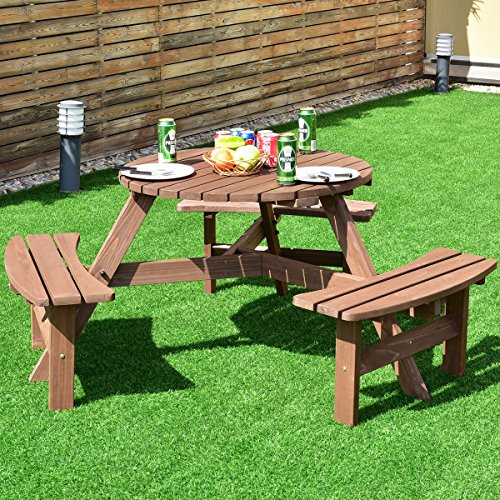 9rit_shop Entertain, Relax and Enjoy Dining with 6-Person Patio Wood Picnic Table Beer Bench Set