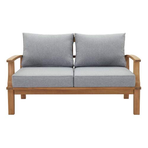 Modway EEI-1144-NAT-GRY-SET Marina Premium Grade A Teak Wood Outdoor Patio Loveseat, Natural Gray