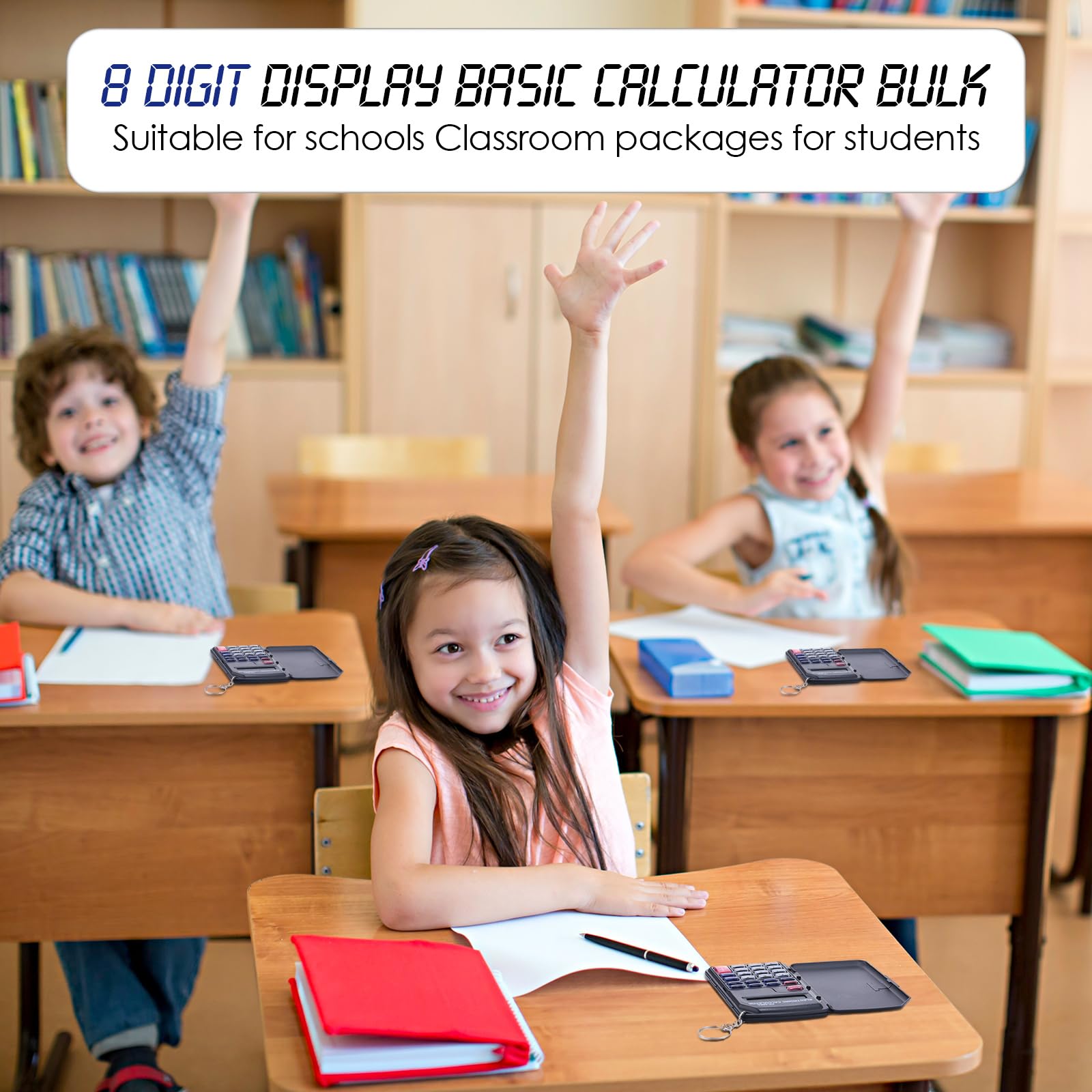 Kanayu 50 Pcs Calculators for Kids Bulk Classroom Supplies Operation Christmas Basic Pocket Calculator Black Mini Small Student with Flip Cover 8 Digit Display Key Ring Portable Back to School Gift