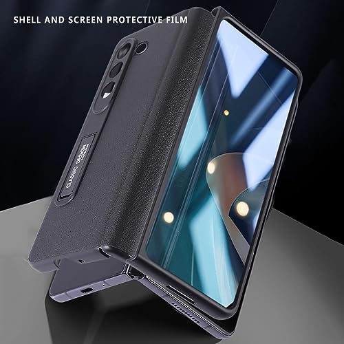 EKSED Case for Samsung Galaxy Z Fold 5, Genuine Cowhide Leather Cover Folding Stand Magnetic Hinge Protection Case,Brown