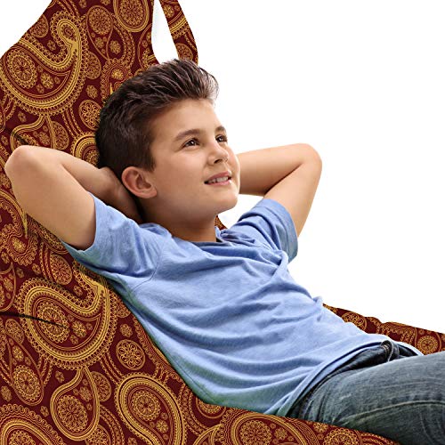 Lunarable Paisley Lounger Chair Bag, Romantic Old Fashioned Leaf Motifs Vintage Design Royal Victorian Revival, High Capacity Storage with Handle Container, Lounger Size, Burgundy Mustard
