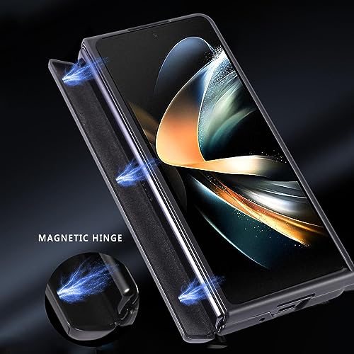 EKSED Case for Samsung Galaxy Z Fold 5, Genuine Cowhide Leather Cover Folding Stand Magnetic Hinge Protection Case,Brown