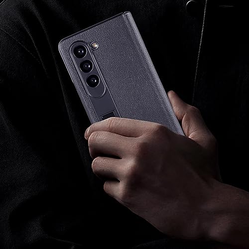 EKSED Case for Samsung Galaxy Z Fold 5, Genuine Cowhide Leather Cover Folding Stand Magnetic Hinge Protection Case,Brown