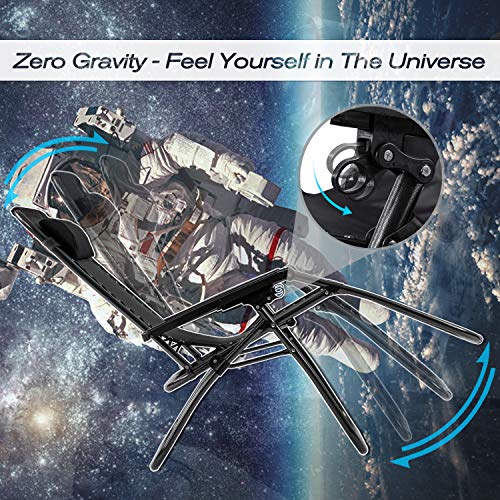 HCB Zero Gravity Chair Patio Folding Lawn Lounge Chairs Outdoor Lounge Gravity Chair Camp Reclining Lounge Chair with Pillows for Vacation (Black)