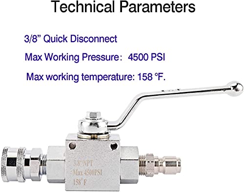Toolly Stainless Steel High Pressure Washer Ball Valve Kit, 3/8 Inch Quick Connect for Power Washer Hose, 4500 PSI