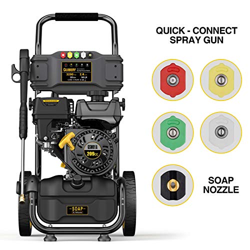 High Power Gas Pressure Washer, 3200PSI at 2.4GPM Power Washer, 25-feet Hose, Portable, Stable,Industrial Style.Black