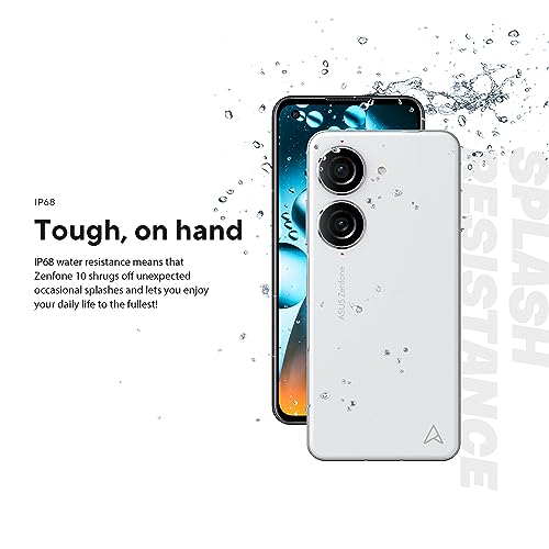 ASUS Zenfone 10 Cell Phone, 5.9” FHD+ AMOLED 144Hz, IP68, 4300mAh Battery, 50MP/13MP Dual Camera, 32MP Front Camera, 8GB+256GB, 5G LTE Unlocked Dual SIM, White, AI2302-8G256G-WH [US version]