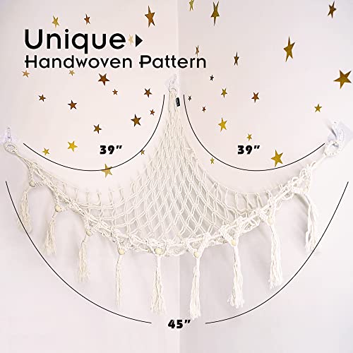 Stuffed Animal Toy Hammock Corner Hammock Organizer Display Rack Bohemian Net Bag For Hanging Toys Hanging Stuffed Animal Organizer Corner Toy Storage Rack Stuffed Animal Net Tassel 44 In (Pink)