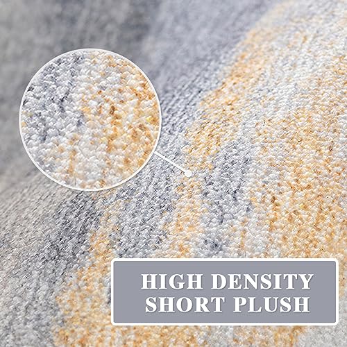 Area Rug for Bedroom, 8 x 10 Feet Indoor Soft Fluffy Large Carpet with Low Shaggy for Bedroom Dining Room Home Office Decor Under Kitchen Table Washable Yellow Black Gray Geometric Stripes