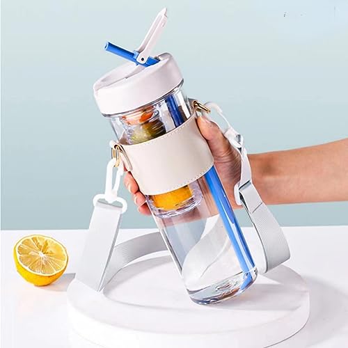 LFRNZS 28oz Water Bottles with Foldable Straw, Wide Mouth Water Tumbler, Iced Coffee Cups,Fruit Infuser Water Bottle,Reusable Boba Cup,Plastic Sports Water Bottle, Shatter-Proof (Grey)