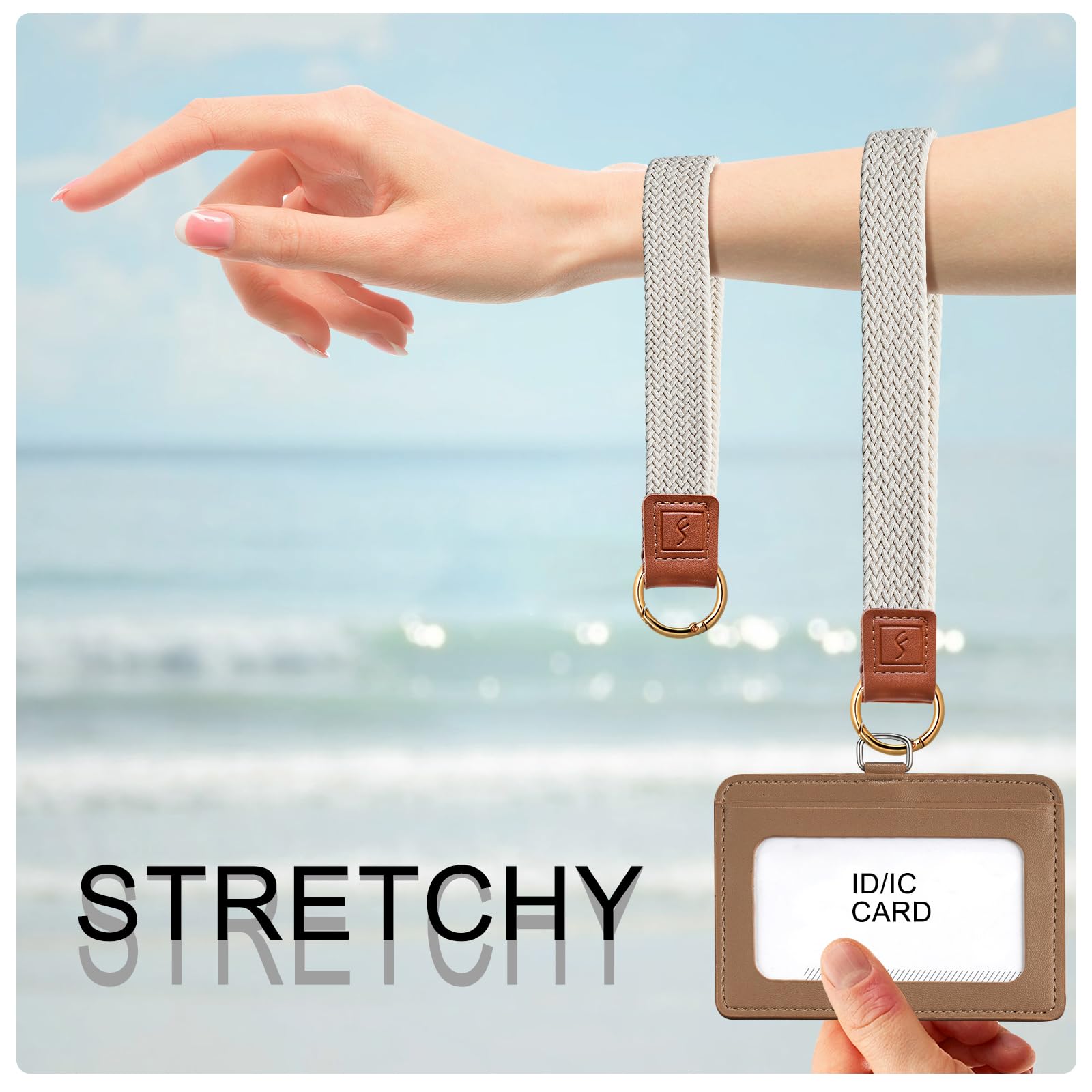 Fishent Stretchy Key Chain, Cute Keychain Wristlet, Woven Wrist Lanyard for Keys, Key Chains for Women Men Car Keys ID Badges Card Wallet Phone