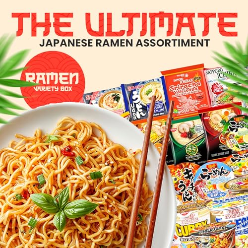 FOODIE BOXX Japanese Instant Ramen Noodles Variety Pack with Cookies & Chopsticks (Japanese)