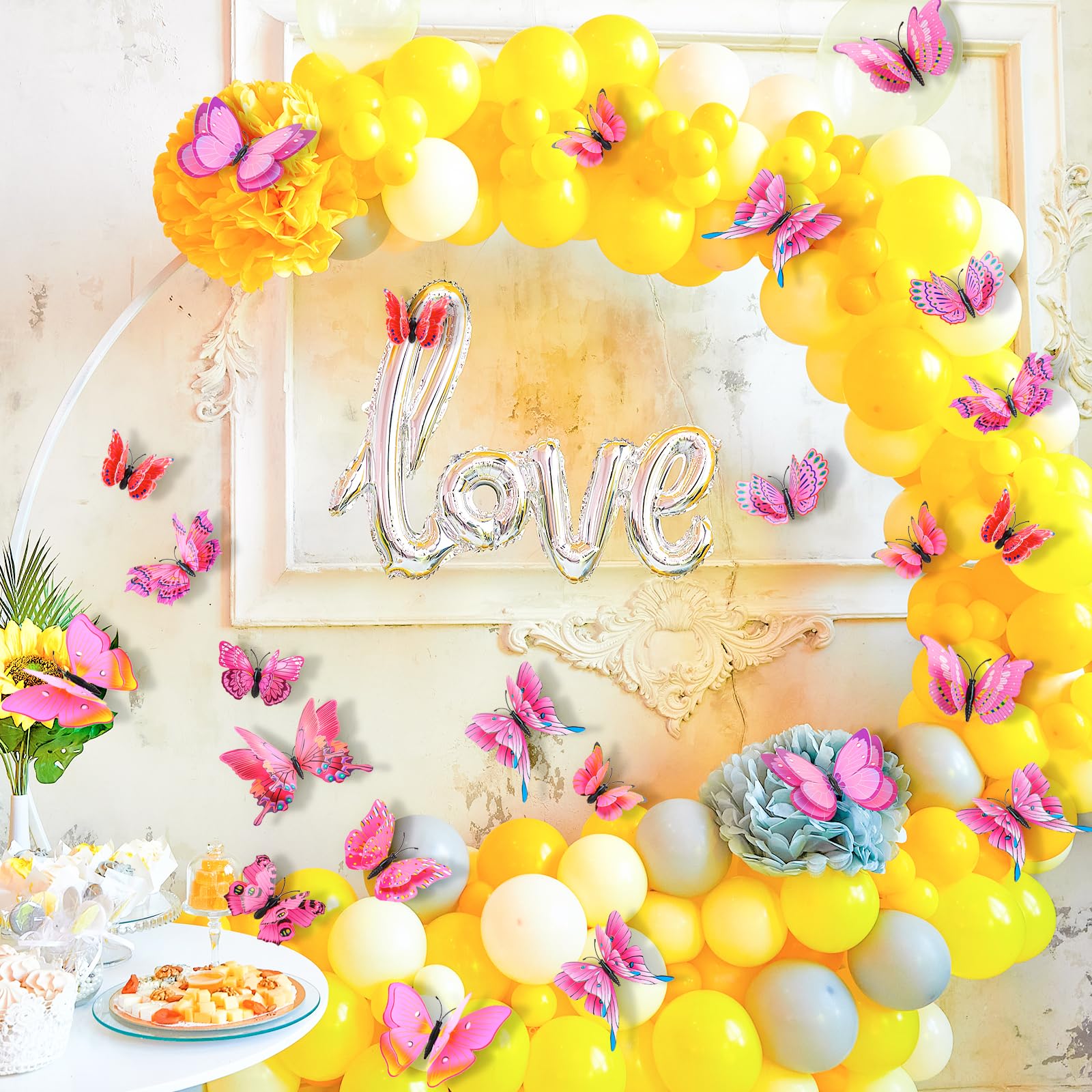 Amaxiu Double Layer Butterfly Wall Decor, 24pcs Magnetic 3D Butterfly Wall Decals Removable Butterfly Wall Stickers 3D Butterfly DIY Decorations Wall Art Decor Crafts for Party Bedroom(Pink)