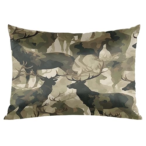 Satin Pillowcase for Hair and Skin Standard Size Military Camo Camouflage Deer,Soft Breathable Smooth Cooling Pillow Covers Satin Pillow Cases with Envelope Closure,20x26 Inches