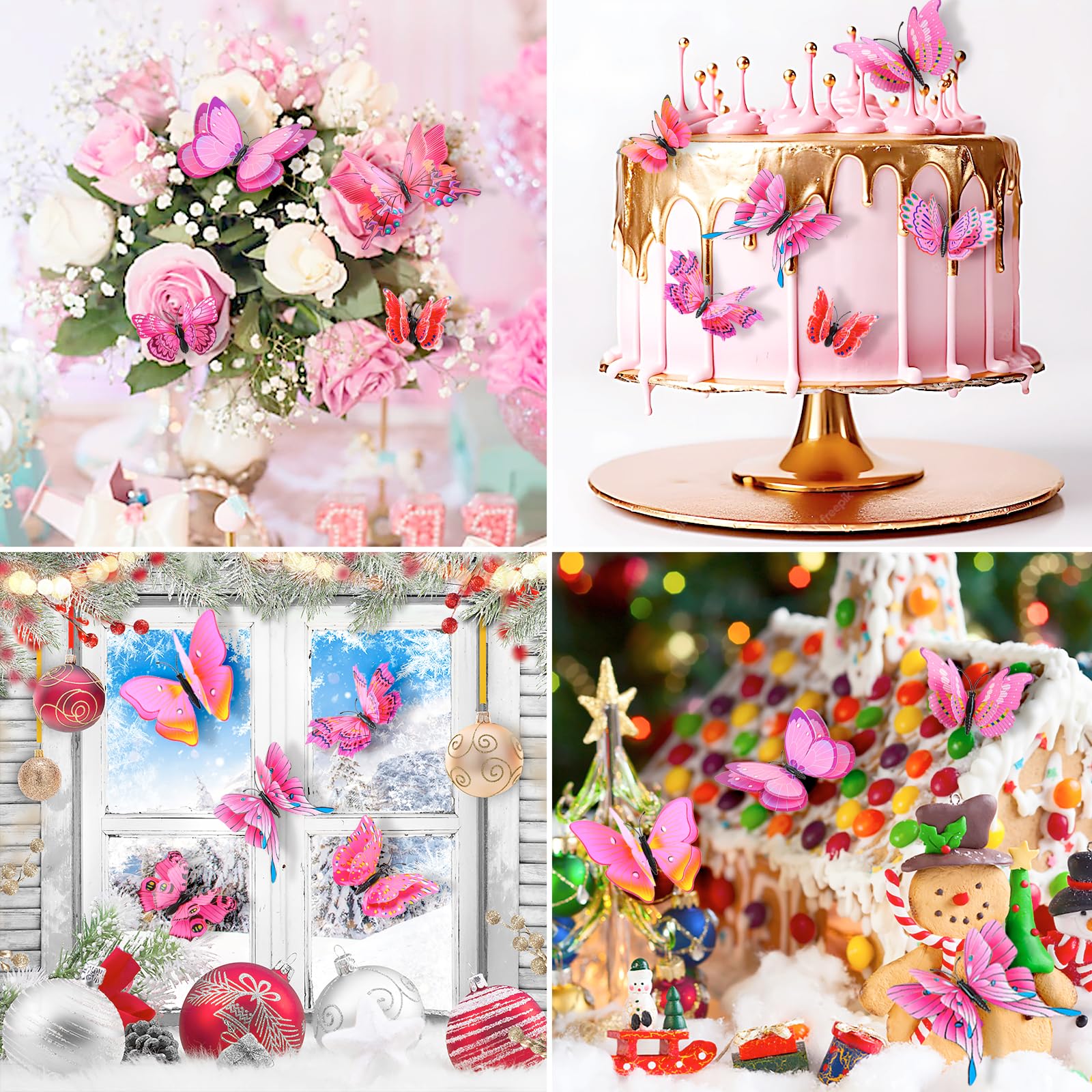 Amaxiu Double Layer Butterfly Wall Decor, 24pcs Magnetic 3D Butterfly Wall Decals Removable Butterfly Wall Stickers 3D Butterfly DIY Decorations Wall Art Decor Crafts for Party Bedroom(Pink)