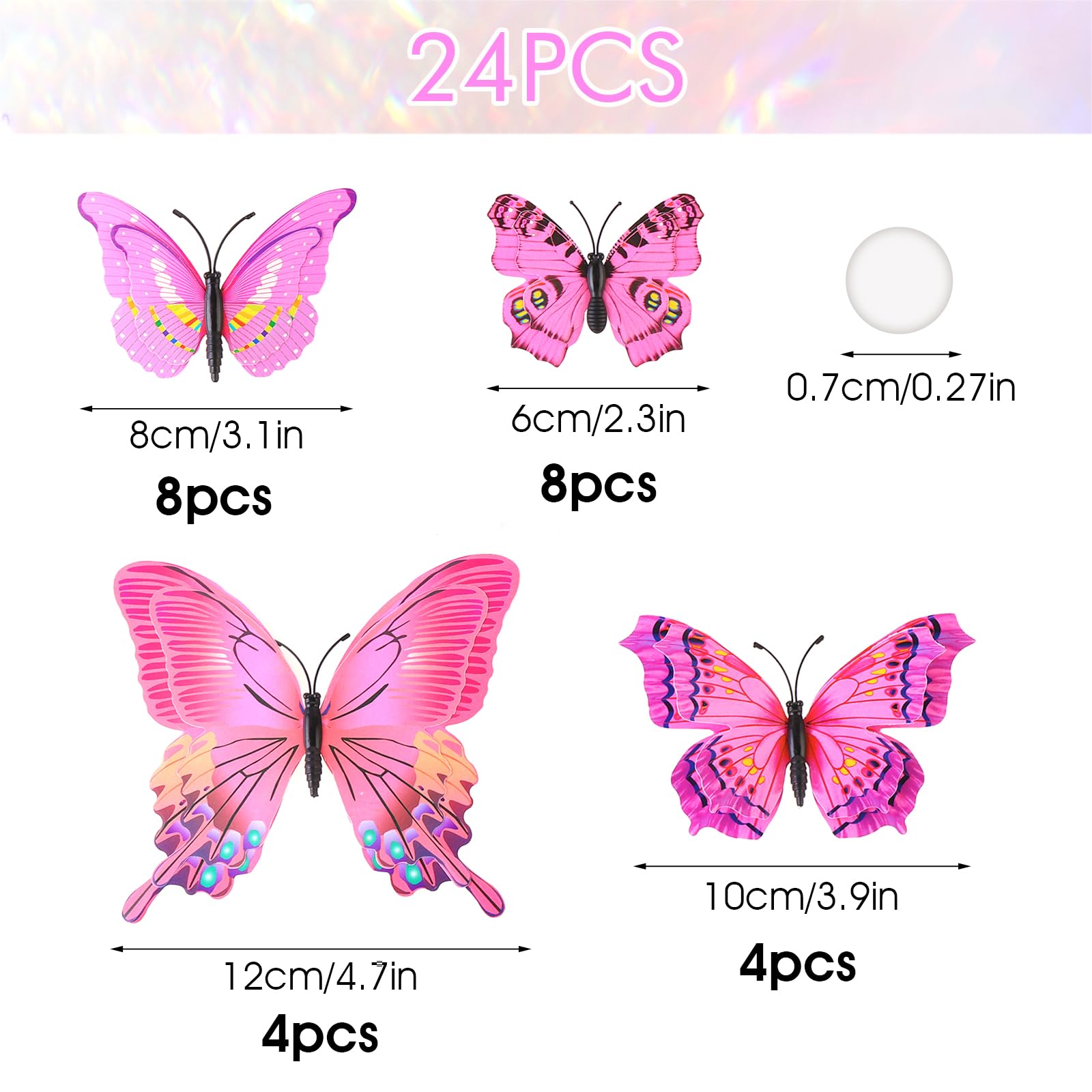 Amaxiu Double Layer Butterfly Wall Decor, 24pcs Magnetic 3D Butterfly Wall Decals Removable Butterfly Wall Stickers 3D Butterfly DIY Decorations Wall Art Decor Crafts for Party Bedroom(Pink)