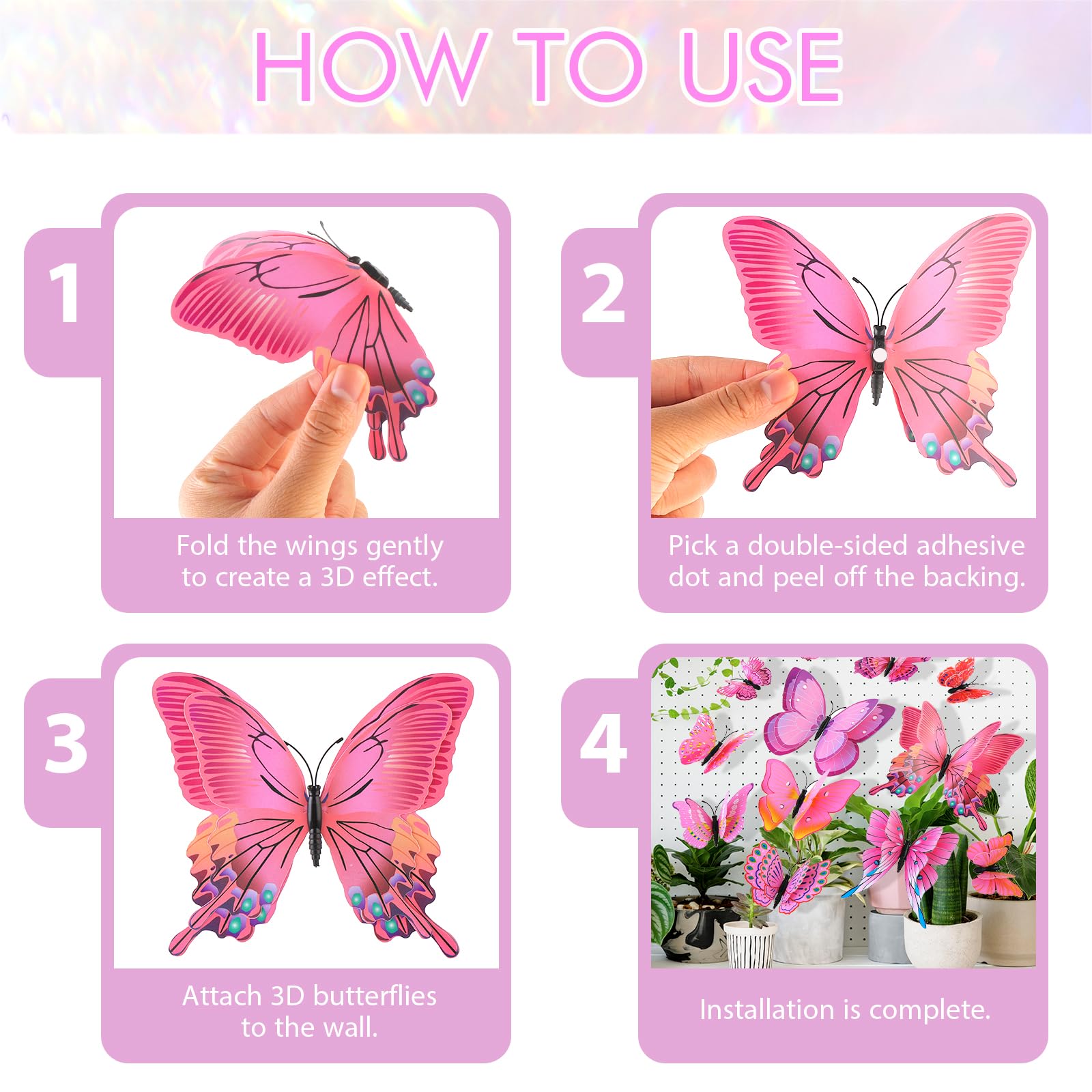 Amaxiu Double Layer Butterfly Wall Decor, 24pcs Magnetic 3D Butterfly Wall Decals Removable Butterfly Wall Stickers 3D Butterfly DIY Decorations Wall Art Decor Crafts for Party Bedroom(Pink)