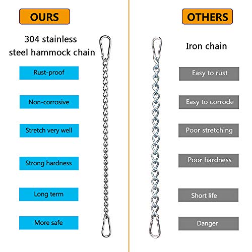 SFEEXUN Hanging Chair Chain with Carabiners, Heavy Duty 660LBS Capacity Stainless Steel Hanging Kits for Punching Bags Hammocks (Silver, 24)