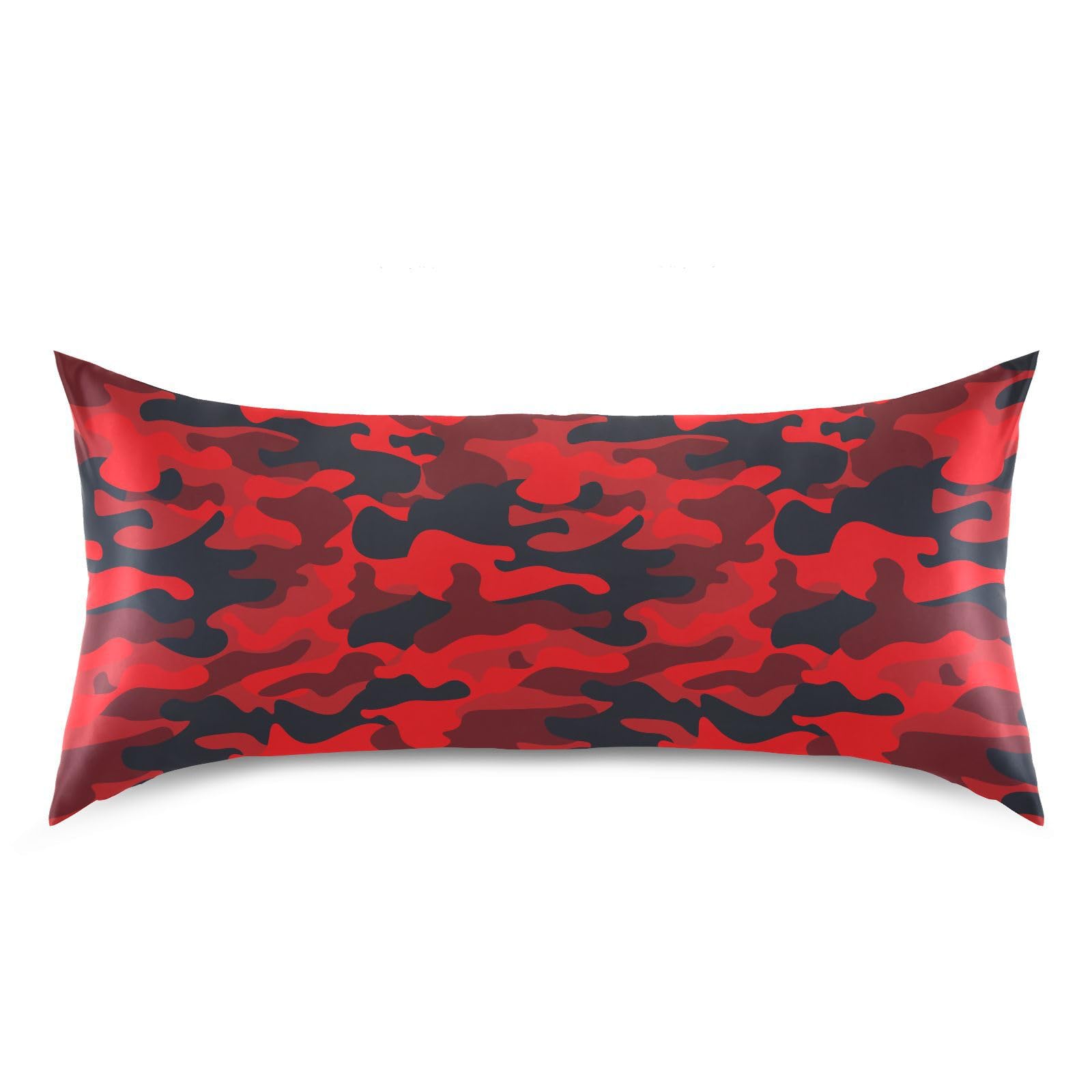Red Camo Pillow Covers Silk Pillowcase for Hair and Skin Soft and Smooth Cooling Satin Pillowcase Standard Size Pillow Case for Women Bedroom Bed Sleeping (20x30 Inch)