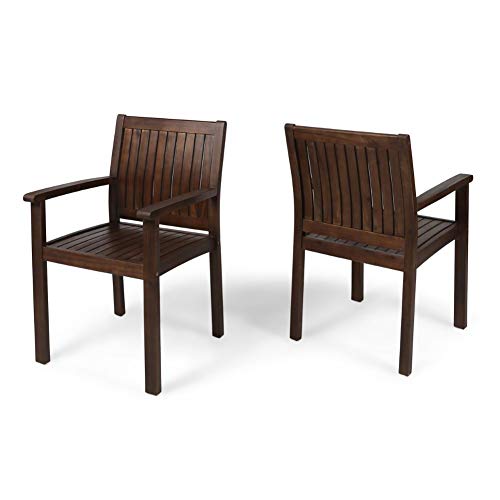Christopher Knight Home Kylan Outdoor Acacia Wood Dining Chairs (Set of 2), Dark Brown Finish