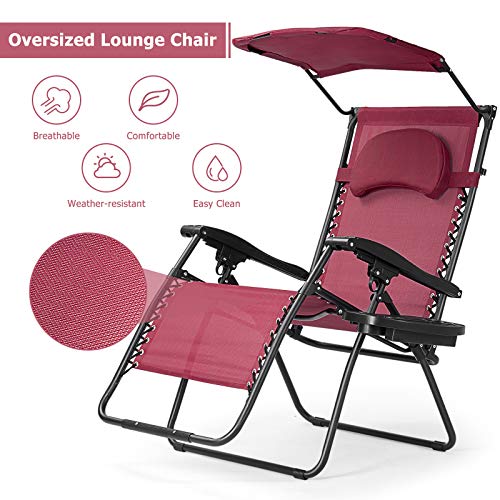 HAPPYGRILL Zero Gravity Lounge Chair Folding Patio Recliner for Outdoor Beach Patio Poolside, Wine