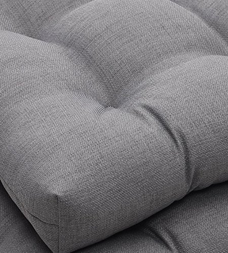 Pillow Perfect Rave Solid Indoor/Outdoor Wicker Patio Seat Cushion Reversible, Weather and Fade Resistant, Round Corner - 19" x 19", Grey, 2 Count