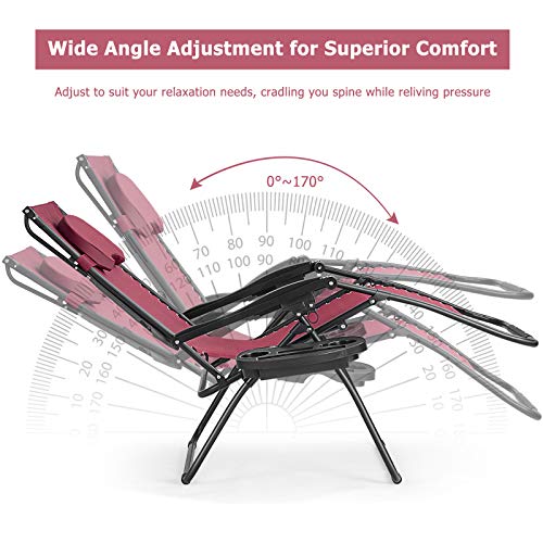 HAPPYGRILL Zero Gravity Lounge Chair Folding Patio Recliner for Outdoor Beach Patio Poolside, Wine
