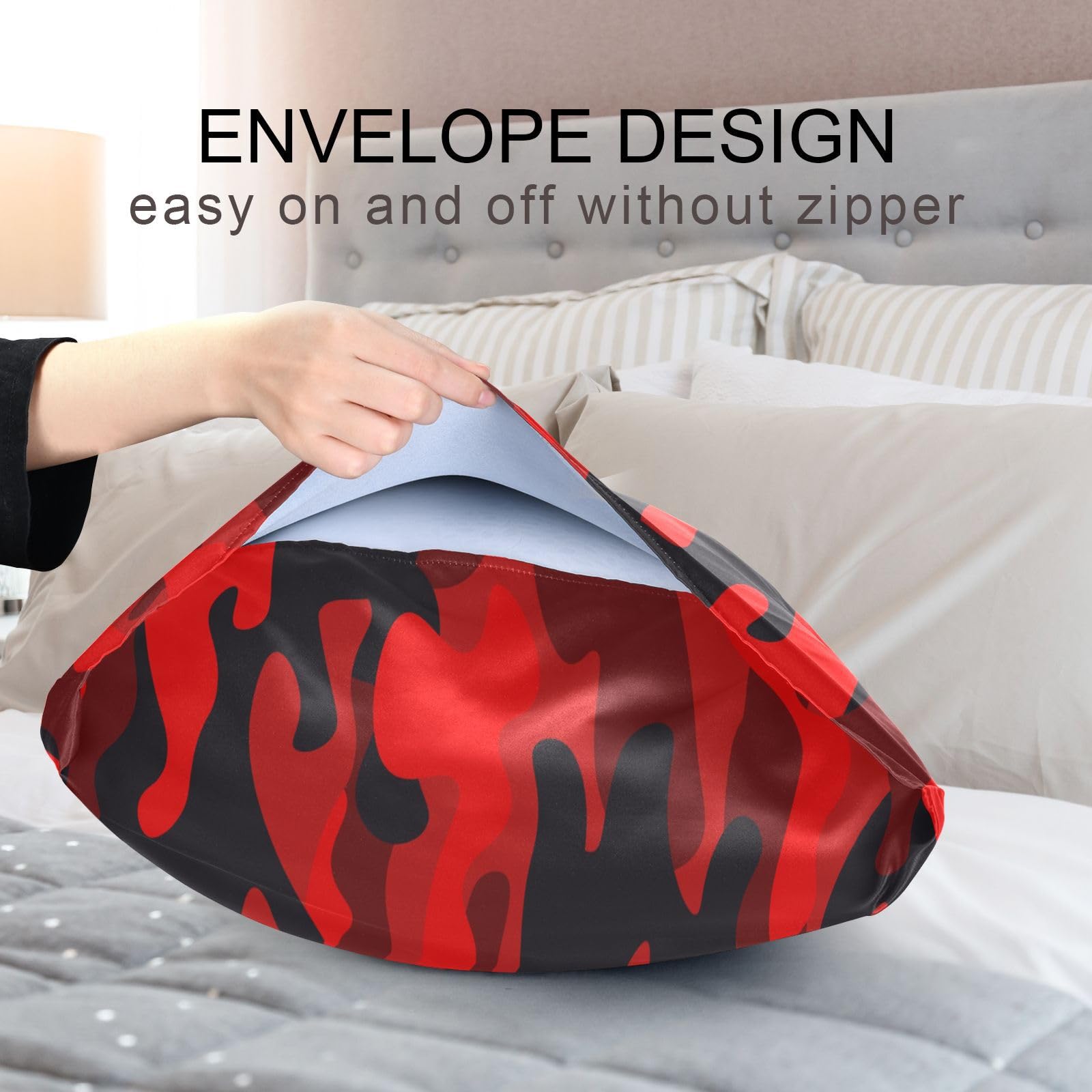 Red Camo Pillow Covers Silk Pillowcase for Hair and Skin Soft and Smooth Cooling Satin Pillowcase Standard Size Pillow Case for Women Bedroom Bed Sleeping (20x30 Inch)