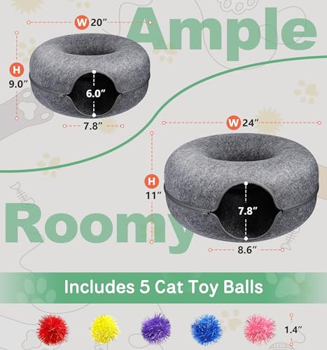 Gleejoy Peekaboo Cat Cave for Multiple Cats/Large Cats, Cat Caves for Indoor Cats Up to 30 Lbs, Cat Tunnel Bed, Scratch Detachable and Washable Large Donut Cat Bed, Dark Gray