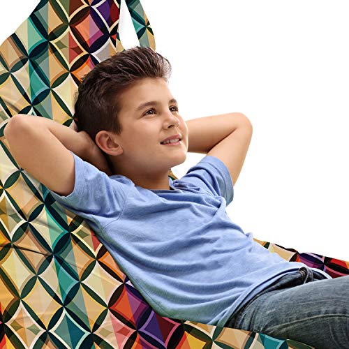 Lunarable Abstract Lounger Chair Bag, Digital Grid Pattern Contemporary Style Mosaic Diagonal Geometric Illustration, High Capacity Storage with Handle Container, Lounger Size, Multicolor