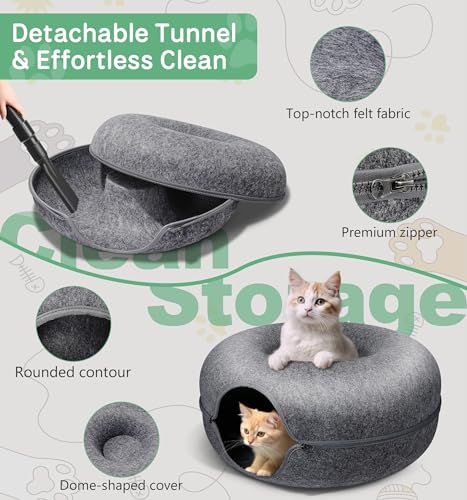 Gleejoy Peekaboo Cat Cave for Multiple Cats/Large Cats, Cat Caves for Indoor Cats Up to 30 Lbs, Cat Tunnel Bed, Scratch Detachable and Washable Large Donut Cat Bed, Dark Gray