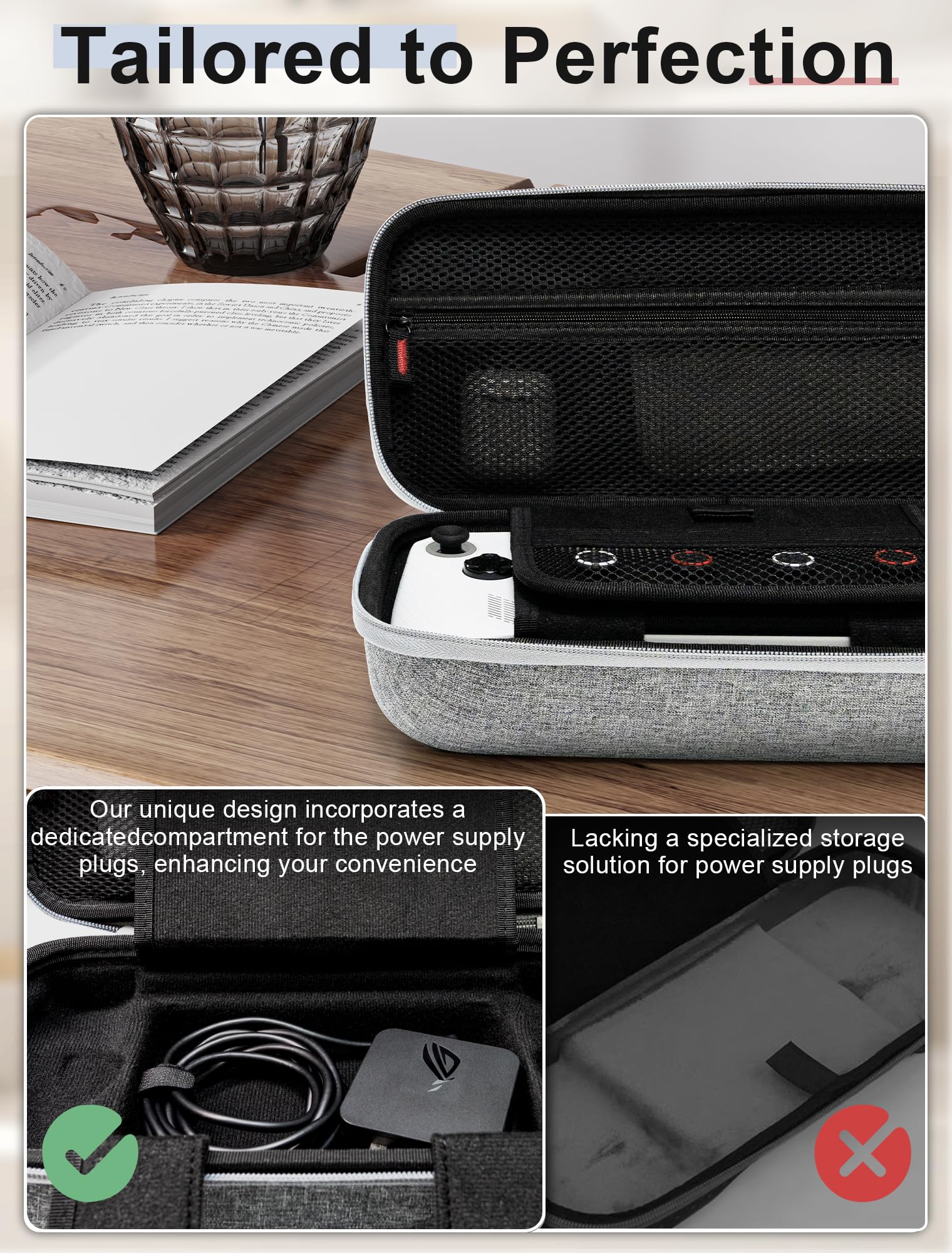 Lersyco Carrying Case for Rog Ally, Rog Ally handheld case with hard shell, Gray Rog Ally carry bag, Protective Travel Case for Buttons/Joysticks protection