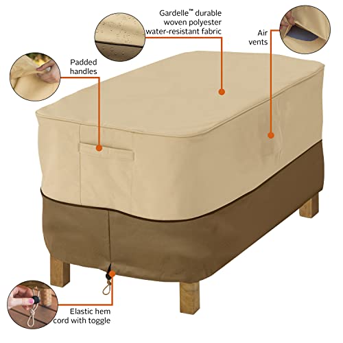 Classic Accessories Veranda Water-Resistant 26 Inch Rectangular Patio Ottoman/Side Table Cover, Pebble/Bark/Earth