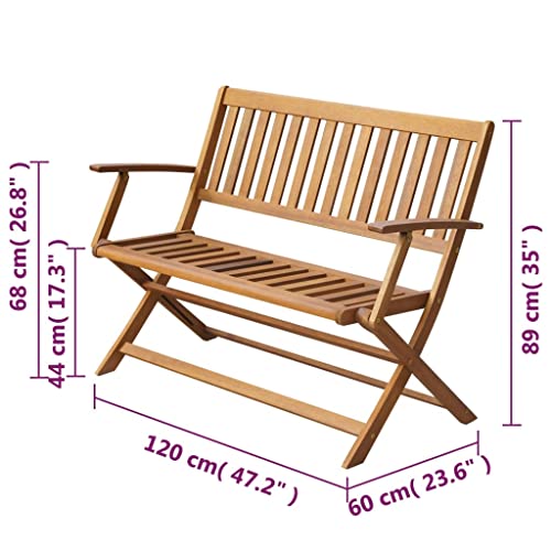 vidaXL Folding Garden Bench, Patio Wooden Bench with Armrest, Foldable Acacia Wood Garden Bench for Porch Balcony, Solid Wood Acacia