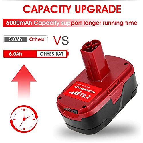 Upgraded 2 Pack 6000mAh 19.2V C3 Replacement Battery Compatible with Craftsman 19.2 Volt Battery Lithium-ion XCP DieHard 315.115410 315.11485 130279005 1323903 120235021 11375 11376 Cordless Tools