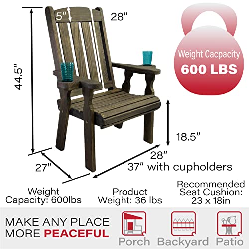 Amish Casual Heavy Duty 600 Lb High Back Mission Treated Patio Chair with Cupholders (Dark Walnut Stain)