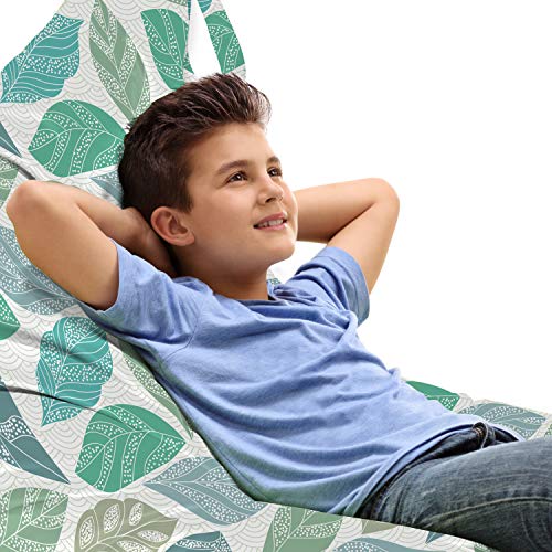 Ambesonne Leaves Lounger Chair Bag, Big Petals with Strokes and Dots Floral Nature Theme Smooth Drawing of Greenery, High Capacity Storage with Handle Container, Lounger Size, Multicolor
