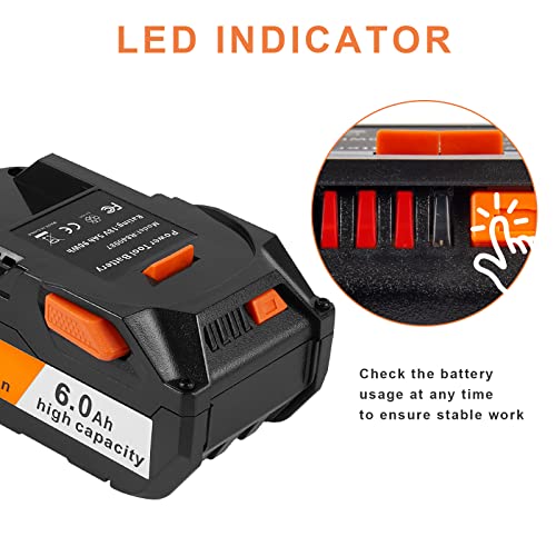 [1-Pack] 18V High-Output 6.0Ah! Battery for Ridgid 18 Volt Power Tools Battery R840087 R840083 R840086 R840085 R840084 AC840085 AC840086 AC840087P etc.