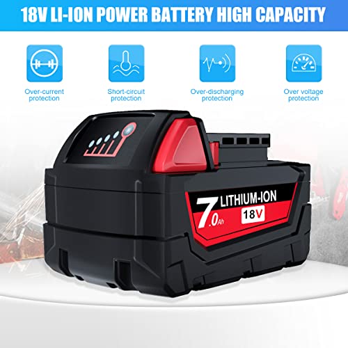 2Packs High Output 7.0Ah M-18 Battery Replace for Milwaukee 18V Battery Lithium ion XC 48-11-1811, 48-11-1815, 48-11-1820, 48-11-1840, 48-11-1850, 48-11-1852, 48-59-181, 48-59-1850 Power Tool