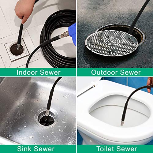 Selkie Pressure Washer Sewer Jetter Kit - 100Ft Hydro Drain Jetter Cleaner Hose, Corner, Rotating and Button Nose Sewer Jetting Nozzle Waterproof Tape,Orifice 4.0 4.5,1/4 Inch NPT,5800 PSI