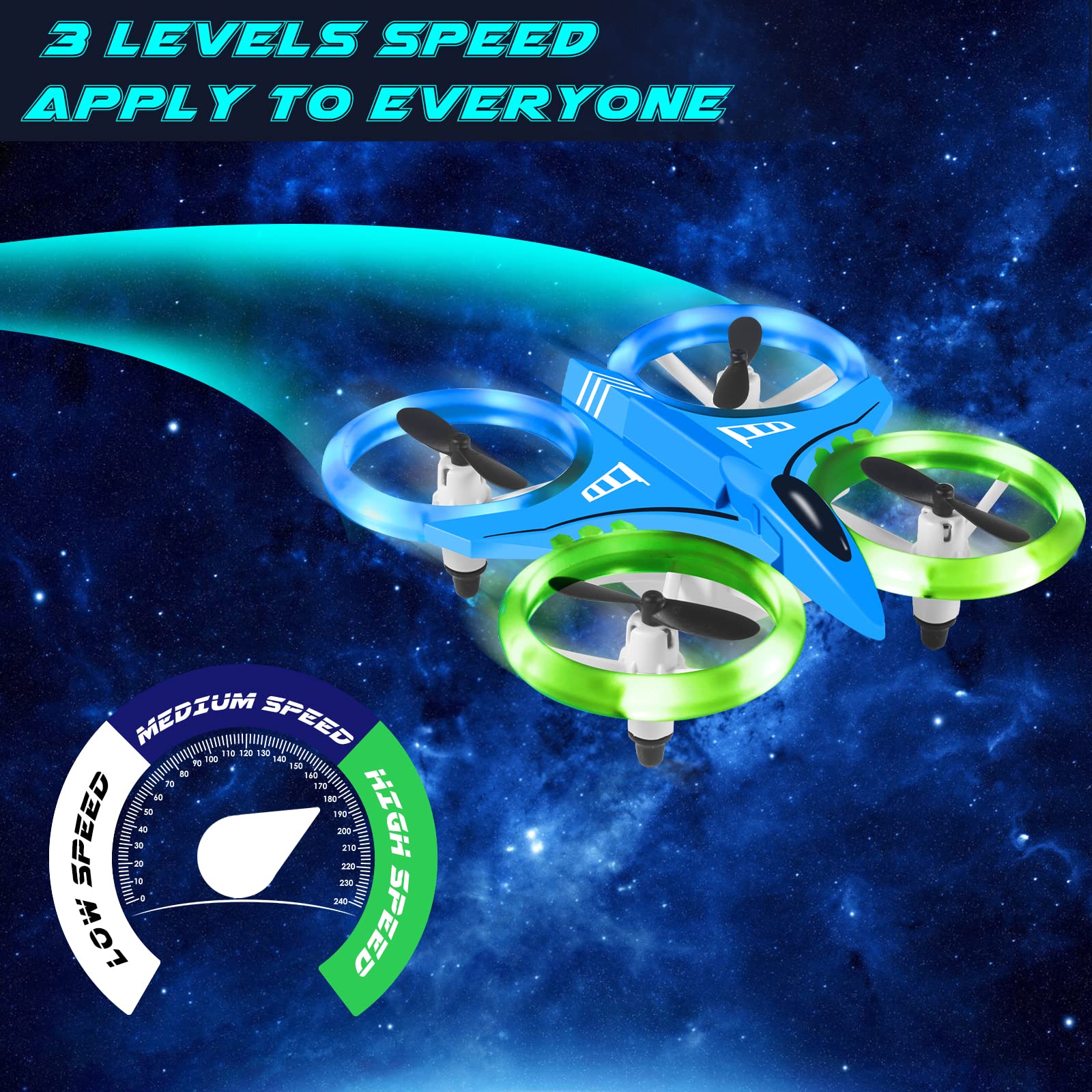 AUBNICO Drones for Kids, RC Drone with LED Night Lights One Key Take Off Landing Flips - Altitude Hold, Auto Rotating, 3D Flip, Headless Mode, Indoor Quadcopter Gift Toys for Boys Girls (Blue)