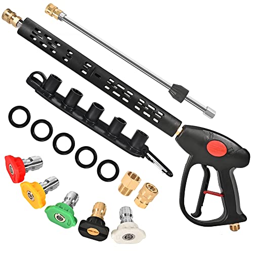 WXMECH Pressure Washer Gun with Extension Wand Replacement 4000 PSI High Power Washer Gun 41 Inch Adjustable Length with M22 14mm or M22 15mm Fitting 5 Nozzle Tips with Nozzle Holder
