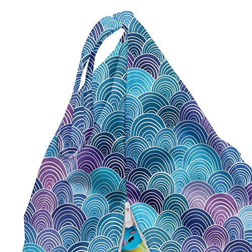 Lunarable Abstract Lounger Chair Bag, Hand Drawn Waves Half Circles in Violet Blue Tones, High Capacity Storage with Handle Container, Lounger Size, Lavender Sky Blue