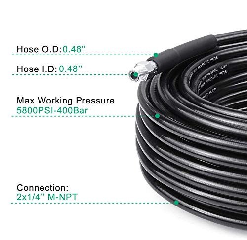 Selkie Pressure Washer Sewer Jetter Kit - 100Ft Hydro Drain Jetter Cleaner Hose, Corner, Rotating and Button Nose Sewer Jetting Nozzle Waterproof Tape,Orifice 4.0 4.5,1/4 Inch NPT,5800 PSI